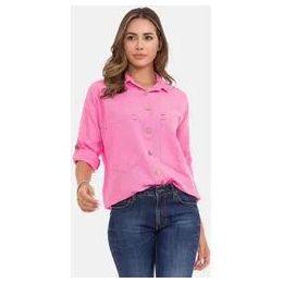 Cipo & Baxx Hemdbluse CIPO & BAXX "Hemdbluse", Damen, Gr. M, pink, 70% Baumwolle;30% Leinen, unifarben, relaxed fit normal, mit Knöpfen Manschette, Blusen, mit Kontrastnähten, WH132