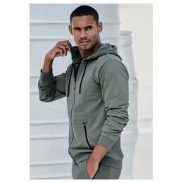 Kapuzensweatjacke Le Jogger, Herren, Gr. M (48/50), grün, Obermaterial: 50% Polyester, 45% Baumwolle, 5% Elasthan, bedruckt, unifarben, körpernah normal, Rippbündchen, Sweatjacken, mit seitlichen Reißverschlusstaschen, Topseller