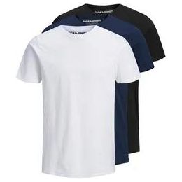 Jack & Jones Rundhalsshirt JACK & JONES "JJEORGANIC BASIC TEE SS O-NE 3PK MP NOOS", Herren, Gr. XL, bunt (schwarz, weiß, navy), Single Jersey, Obermaterial: 100% Baumwolle, unifarben, modisch, hüftlang, Rundhals, Kurzarm, Shirts
