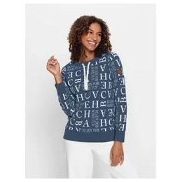 Sweatshirt Casual Looks, Damen, Gr. 42, blau (dunkelblau, ecru, bedruckt), 50% Baumwolle, 50% Polyester, gemustert, mehrfarbig, Rundhals, Sweatshirts