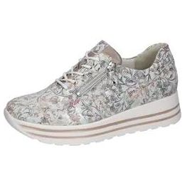 Waldläufer Plateausneaker WALDLÄUFER "H-LANA", Damen, Gr. 6,5, hellgrau multi, Nubukleder, Nappaleder, geblümt, metallic, sportlich, Schuhe, Schnürer, Halbschuh, Komfortschuh, Reißverschluss, H-Weite