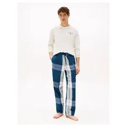Schlafanzug "LS WOVEN PJ SET PRINT DRAWSTRING", Herren, Gr. XL (54), blau (ivory, small buffalo oxford check), Web, Obermaterial: 100% Baumwolle, Tommy Hilfiger UNDERWEAR, kariert, unifarben, Casual, Basic, Rundhals, eingesetzt normaler Saum, Homewear-Sets, mit Print