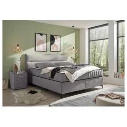 Boxspringbett ED EXCITING DESIGN "Vlieland", grau, B:210cm L:214cm, 95% Polyester, 5% Cotton, Komplettbetten, Premium 9-Zonen-Tonnentaschenfederkern Duo-Matratze mit Kokosmatte