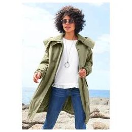 Wintermantel Heine, Damen, Gr. 50, grün (khaki), 63% Baumwolle, 31% Polyester, 6% Polyamid, Wattierung:100% Polyester, unifarben, unifarben mit Farbeinsatz, unifarben mit Farbeinsätzen, Mäntel