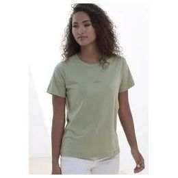 T-Shirt Copenhagen Studios "mit dezentem Logoprint vorn", Damen, Gr. XS (34), grün (light olive), Single Jersey, Obermaterial: 100% Baumwolle, unifarben, Casual, bequem, Rundhals, Shirts, aus softer Jersey-Qualität mit Bio-Baumwolle