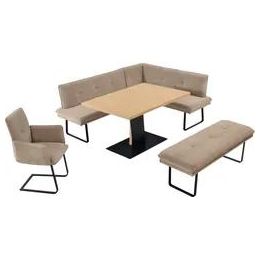 K+w Komfort & Wohnen Essgruppe K+W KOMFORT & WOHNEN "Giacomo III", beige (sahara,), Flachgewebe Aquaclean 910, Ansteckplatte, Langer Schenkel links, Sitzmöbel-Sets, Essgruppe, wahlweise links oder rechts langer Schenkel 207cm, Freischwingersessel