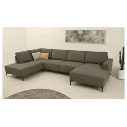 Wohnlandschaft Home Affaire "Tournon U-Form, XXL Sofa, Breite 333 cm, Webstoff, Chenille", grün (olive), B:333cm H:85cm T:198cm, 100% Polyester, Sofas, Designsofa im nordischen Stil, Wellenunterfederung, Metallfüße