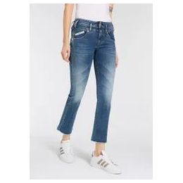 Bootcut-Jeans Herrlicher "Pearl Boot Cropped Denim", Damen, Gr. 30, N-Gr, blau (blau jay), Denim/Jeans, Obermaterial: 98% Baumwolle, 2% Elasthan, knöchelfrei, Jeans, mit offenem Saum