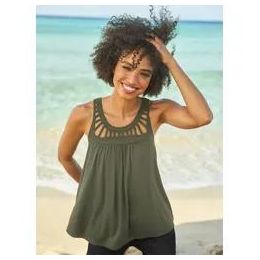 Shirttop Heine, Damen, Gr. 36, grün (khaki), 95% Viskose, 5% Elasthan, unifarben, Rundhals, Tops