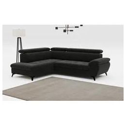 Ecksofa COTTA "Hudson L-Form", schwarz, B:256cm T:207cm, Sofas, mit Kopfteilverstellung, wahlweise mit Bettfunktion & Bettkasten
