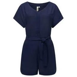 Jumpsuit Ragwear "Salwin Solid", Damen, Gr. M38, blau (nachtblau), Material: 100% Viskose, gerade ca. Mitte Oberschenkel, V-Ausschnitt, weit abgesteppte Kante, Overalls, Kurzer Overall mit Taillen-Bindeband