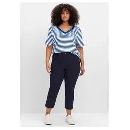 7/8-Hose sheego, Damen, Gr. 54, Normalgrößen, blau (tiefblau), 97% Baumwolle, 3% Elasthan, unifarben, Hosen
