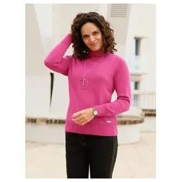 Stehkragenpullover Casual Looks "Stehkragen-Pullover", Damen, Gr. 44, pink (fuchsia), 50% Baumwolle, 50% Polyacryl, unifarben, Langarm, Pullover