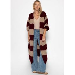 SASSYCLASSY Extra langer Cardigan mit Blockstreifen in Burgundy | Gr.: L