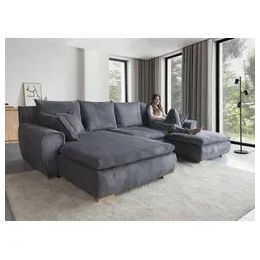 Ecksofa Home Affaire "Katja L-Form, B: 325 cm", grau (anthrazit), B:325cm T:183cm, 100% Polyester, Sofas, mit Bettfunktion, Bettkasten & 4 Zierkissen, Topseller