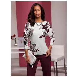 3/4 Arm-Pullover Lady "3/4-Arm-Pullover", Damen, Gr. 42, rot (ecru, burgund, bedruckt), 70% Viskose, 30% Polyamid, bedruckt, geblümt, gemustert, mehrfarbig, Pullover