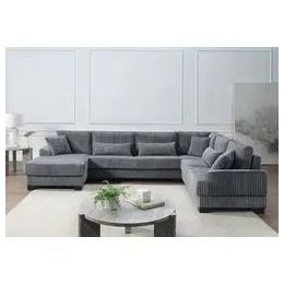 Wohnlandschaft, grau, B:332cm H:81cm T:241cm, ATLANTIC HOME COLLECTION, Sofas, weicher XXL-Cordbezug, inklusive 6 Zierkissen