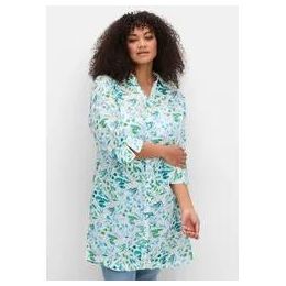 Longbluse sheego, Damen, Gr. 58, beige (ecru, gemustert), 100% Baumwolle, bedruckt, geblümt, gemustert, mehrfarbig, Blusen