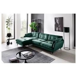 Ecksofa TRENDS BY HG "Amira L-Form", grün (dunkelgrün), B:270cm H:84cm T:155cm, 100% Polyester, Sofas, mit Strasssteinen und goldfarben Applikationen