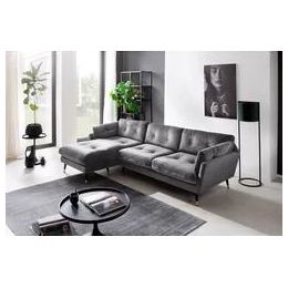 Ecksofa TRENDS BY HG "Amira L-Form", grau (anthrazit), B:270cm H:84cm T:155cm, 100% Polyester, Sofas, mit Strasssteinen und goldfarben Applikationen