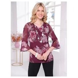 Schlupfbluse Classic Basics, Damen, Gr. 52, bunt (burgund, mauve, bedruckt), 100% Polyester, geblümt, gemustert, mehrfarbig, V-Ausschnitt, Blusen