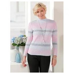 Classic Dog Stehkragenpullover CLASSIC "Stehkragen-Pullover", Damen, Gr. 42, rosa (hortensie, hellgrau, gemustert), 58% Baumwolle, 39% Polyester, 3% metallisierte Fasern, gemustert, mehrfarbig, Langarm, Pullover