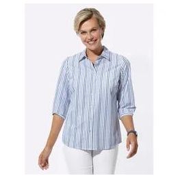 Hemdbluse Classic Basics, Damen, Gr. 36, blau (mittelblau, eisblau, gestreift), 65% Polyester, 35% Baumwolle, gemustert, Blusen
