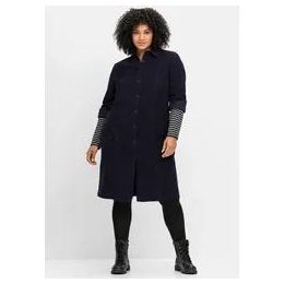 Blusenkleid sheego "Cord-Kleid", Damen, Gr. 48, Normalgrößen, tiefblau, 100% Baumwolle, unifarben, knielang, V-Ausschnitt, Kleider