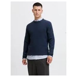 Jack & Jones Strickpullover JACK & JONES "JPRBLAREAGAN KNIT CREW NECK", Herren, Gr. S, blau (schwarz navy detail:twist), Strick, Obermaterial: 100% Baumwolle, unifarben, Modisch, regular fit normal, Rundhals, Rippbündchen, Pullover