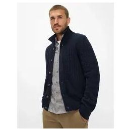 Strickjacke Brax "Style JEFF", Herren, Gr. M, blau (navy), 50% Wolle, 25% Viskose, 25% Polyamid, Strickjacken