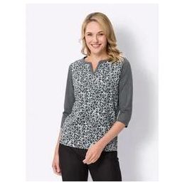 3/4-Arm-Shirt Classic Basics "3/4-Arm-Shirt", Damen, Gr. 52, grau (anthrazit, meliert, schwarz, bedruckt), 65% Polyester, 35% Baumwolle, animal-print, gemustert, mehrfarbig, Shirts
