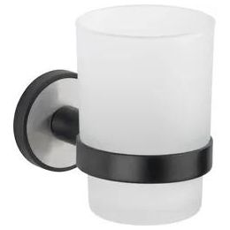 Zahnputzbecher Wenko "UV-Loc Udine", schwarz (schwarz, transparent), B:6cm H:9,5cm L:11cm, Edelstahl, Glas, Zahnputzbecher, befestigen ohne Bohren mit innovativem Klebesystem