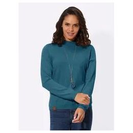 Stehkragenpullover Casual Looks "Stehkragen-Pullover", Damen, Gr. 50, blau (topas), 50% Viskose, 28% Polyester, 22% Polyamid, unifarben, Pullover