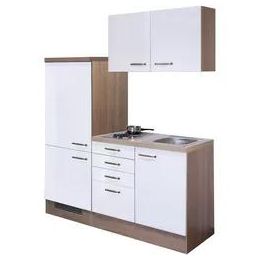 Küchenzeile Flex-Well "Florenz", weiß (küche: weiß, front: hochglanz weiß, korpus: sonoma eiche, arbeitsplatte: sonoma eiche), B:160cm H:200cm T:60cm, Komplettküchen-Sets, Küchenzeile, Gesamtbreite 160 cm, mit Schubkastenschrank und Kochfeld, etc.