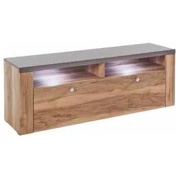 Lowboard Home Affaire "Larona, zeitloses TV Board mit 1 Klappe und 2 offenen Fächern", braun (satin nussbaumfarben, schwarzwood), B:140cm, Sideboards, Breite 140 cm, Fernsehbank, viel Stauraum, dekorative Rahmenoptik