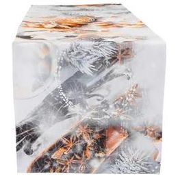 Tischläufer CASATEX "cakes and nuts, Weihnachtsdeko, Weihnachten", bunt (weiß, grau, braun), B:40cm L:140cm, Baumwolle, Tischdecken, Weihnachten