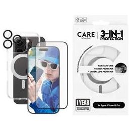 CARE BY PANZERGLASS Displayschutzglas "3-in-1 Protection, Ceramic Glass, Kickstand Case, Lens Cover", schwarz (transparent, silber, schwarz), B:11,00cm H:2,60cm T:19,60mm, Displayfolien, Displayschutzfolie, Schutzfolie, Bildschirmschutz, kratz- & stoßfest