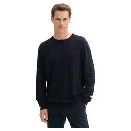 Rundhalspullover Tom Tailor, Herren, Gr. M, blau (knitted navy melange), Strick, Obermaterial: 95% Baumwolle, 5% Kaschmir, meliert, Casual, regular fit Po-bedeckend, Rundhals, Bündchen, Pullover, mit recyceltem Kaschmir