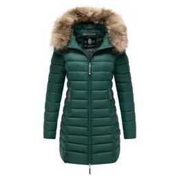 Steppmantel Marikoo "Rose-Stepp", Damen, Gr. S (36), grasgrün, Oberstoff: 100% Nylon, Futter: 100% Polyester, Wattierung: 100% Polyester, Ärmelfutter: 100% Polyester, Kunstpelz: 90% Polyacryl, 10% Polyester, figurbetont Po-bedeckend, Ärmel ohne Ärmelschlitz normaler Saum, Mäntel, zeitloser Winterparka mit großer Kunstfellkapuze