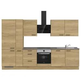 Küchenzeile Nobilia ""Structura II"", braun (front: eiche sierra nachbildung, korpus: eiche sierra nachbildung, arbeitsplatte: beton schiefergrau nachbildung), B:330,3cm H:216,6cm T:60cm, Komplettküchen-Sets, vormontiert, Ausrichtung wählbar, Breite 330 cm, wahlw. mit E-Geräten
