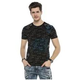 Cipo & Baxx T-Shirt CIPO & BAXX "T-Shirt", Herren, Gr. XL, schwarz, 95% Baumwolle;5% Elasthan, bedruckt, slim fit, Rundhals, Shirts, Alloverprint mit Markenschriftzug
