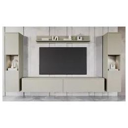 Wohnwand Inosign "PARIS, Vitrine Türanschlag links/rechts wechselbar", beige (kaschmir), B:260cm H:130cm T:33cm, Hartfaserplatte, Kastenmöbel-Sets, grifflose Design, stehend und hängend montierbar