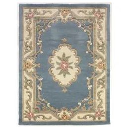 Wollteppich FLAIR RUGS "Aubusson", blau, B:120cm H:10mm L:180cm, Wolle, Teppiche, Wolle, Teppich, Wohnzimmer, Schlafzimmer, Esszimmer