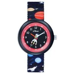Quarzuhr s.Oliver, blau (bunt, schwarz, rot), Armbanduhren, Kinder, Armbanduhr, Kinderuhr, Raumfähre, Weltall, Planeten, Geschenkidee