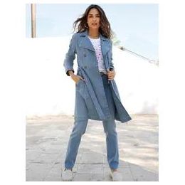 Trenchcoat Classic Basics, Damen, Gr. 42, blau (blau, bleached), 81% Baumwolle, 17% Polyester, 2% Elasthan, unifarben, unifarben mit Farbeinsatz, unifarben mit Farbeinsätzen, Mäntel