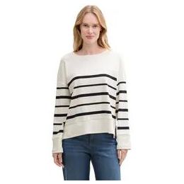 Langarmshirt Tom Tailor, Damen, Gr. M (38), sanftes weiß blau irregular stripe, Obermaterial: 96% Baumwolle, 4% Elasthan, gestreift, casual, regular fit taillenbedeckt, Rundhals, Langarm breiter Bund, Shirts, mit Streifenmuster