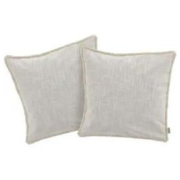 Dekokissen "Marusha", beige (creme, unifarben), B:50cm L:50cm, Polyester, LeGer Home by Lena Gercke, Dekokissen_Sitzkissen_Kissenhüllen, Leinenoptik, 50x50 Dekokissen, Fransen, modern, ohne Füllung, 1Stk.