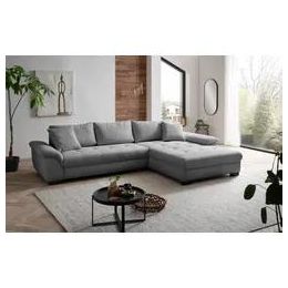 Ecksofa MR. COUCH "Dario, L-Form, mit Bett und Bettkasten", stripes 8629 stone, B:323cm H:86cm T:211cm, 92% Polyester / 8% Nylon, Sofas, wahlweise mit Kaltschaum