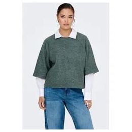 Strickpullover Only "ONLSIMONI 3/4 PULLOVER KNT NOOS", Damen, Gr. S, grün (balsam grün detail:melange), Strick, Obermaterial: 74% Polyacryl, 24% Polyester, 2% Elasthan, meliert, regular fit hüftlang, Rundhals, weit, Pullover, mit Fledermaus-Ärmeln