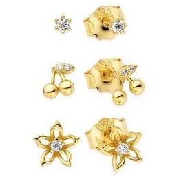 Ohrstecker-Set Firetti "Schmuck, Geschenk, Solitär-Optik, Kirschen-Optik, Blüten-Optik", gold (gelbgoldfarben, kristallweiß, kristallweiß), Ohrringe, Damen, Silber 925 (Sterlingsilber), mit Zirkonia (synth.)